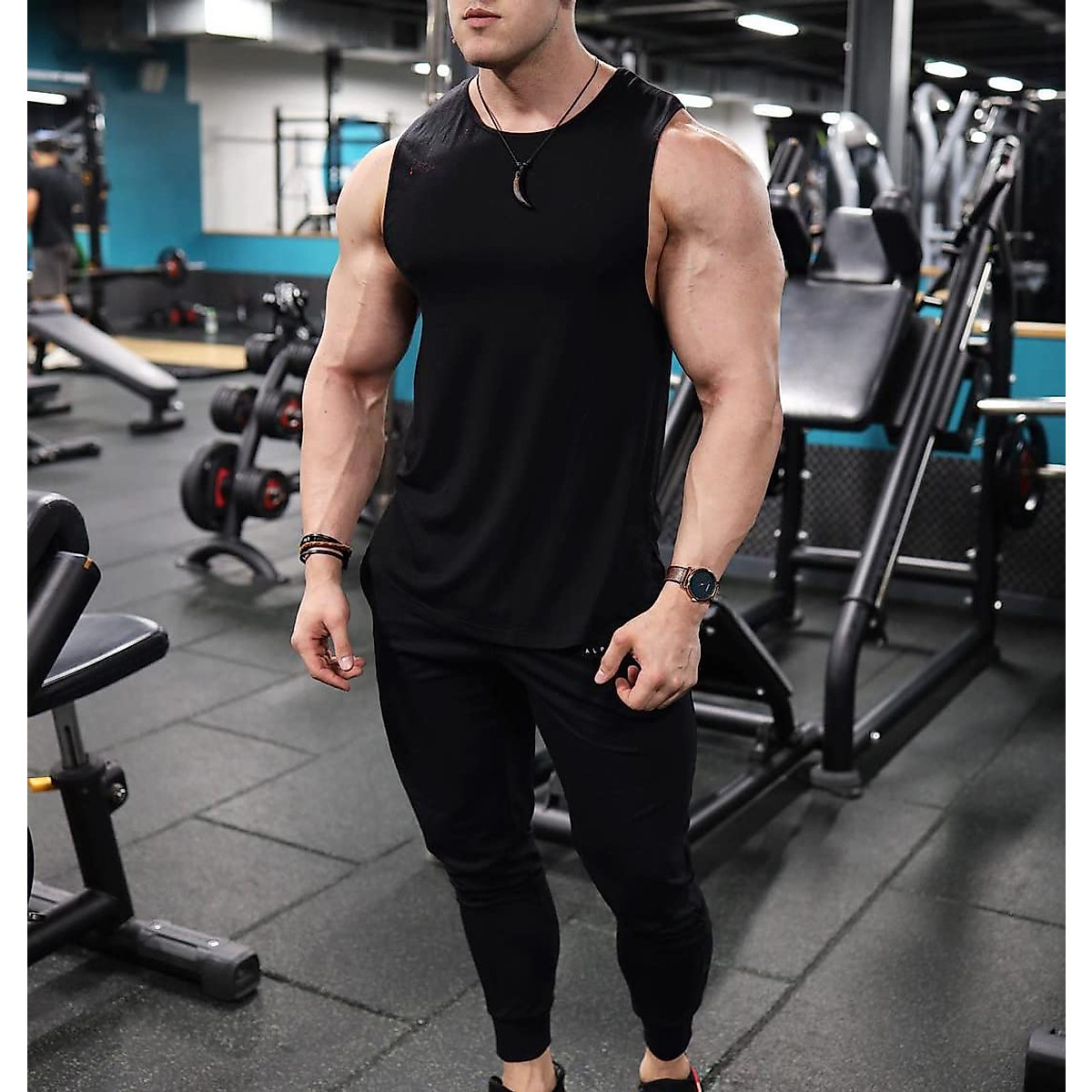 GUBIDIAO Men's Running Workout Tank Top Casual Round Neck Sleeveless Shirt Loose Athletic Tee Shirts (Army Green,XS,X-Small)