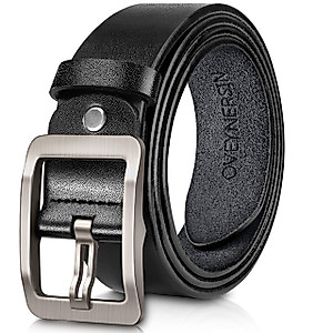 OVEYNERSIN Men Belt - 100% Genuine Leather casual Dress Belts Big Metal Buckle Adjustable Size designer Fashion Gifts (Black, waist size 33"-40"(83-101cm))