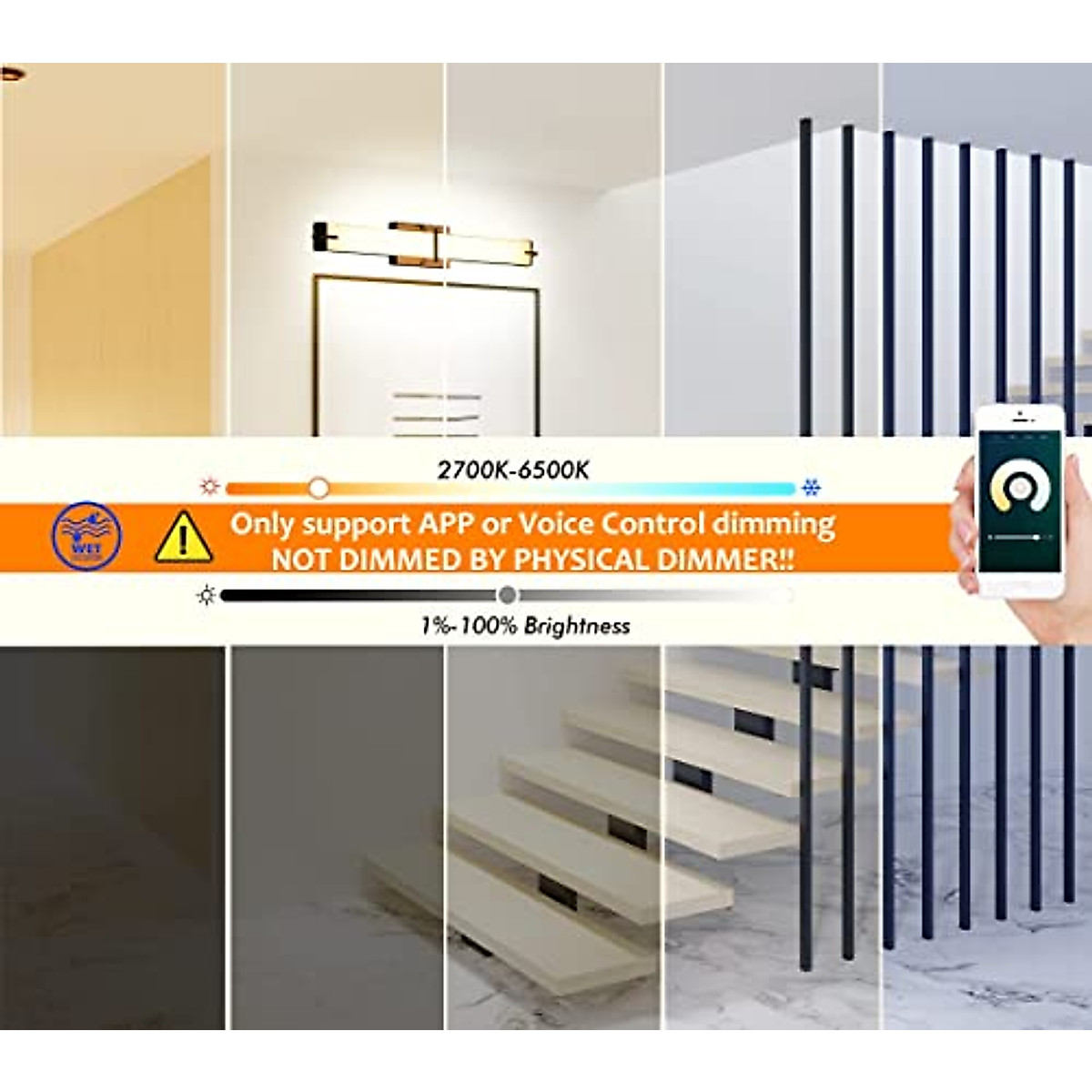 CLOUDY BAY 24 Inch Smart WiFi LED Bathroom Vanity Light,RGB Color Changing Vanity Lighting,Compatible with Alexa and Google Home Assistant,No Hub Required,25W 2700K-6500K,CRI90+ Damp Location