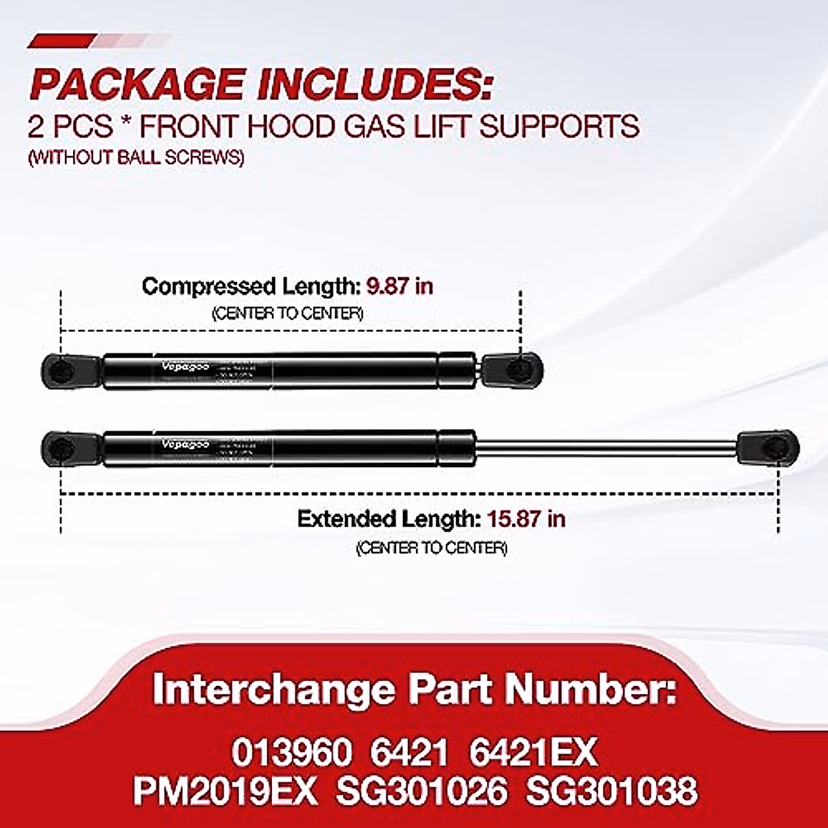 Vepagoo 6421 Rear Window Glass Gas Struts Shocks for Ford-Excursion 2000-2005 1.5" Higher Than OEM, 013960, PM2019EX，Set of 2