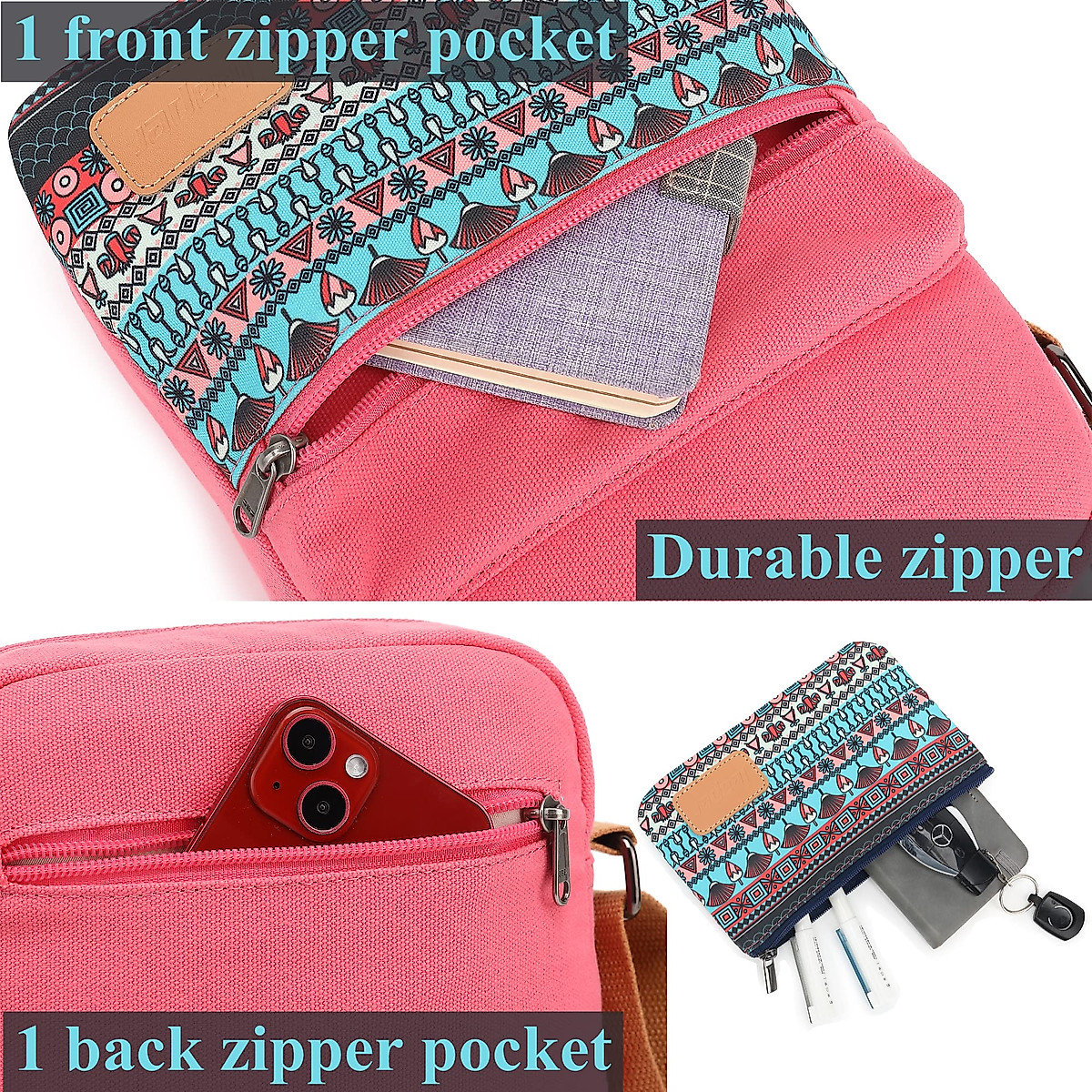 Leaper Girls Crossbody Purses 2 PCS Vintage Messenger Bag Canvas Crossbody Bag and Purse Set for Women Light Red