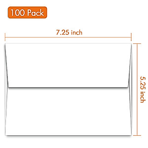 A7 White Envelopes 100 Pack 5X7 Envelopes Printable - Quick Self Seal,for 5x7 Cards| Perfect for Weddings, Invitations, Photos, Graduation, Baby Shower| 5.25 x 7.25 inches，AZAZA