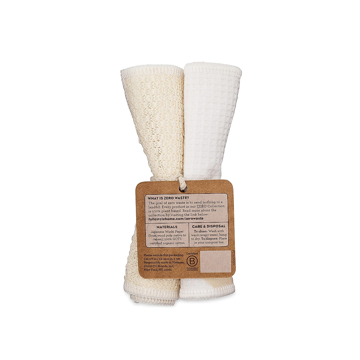 Full Circle Zero Waste Washi Scrubby Cloths, Set of 2 – Absorbent Dual Action Dishcloth with Scrubber Side – Reusable Scrubbing Dish Cloth & Counter Top Cleaning Cloth – Scrubber Dishcloths White