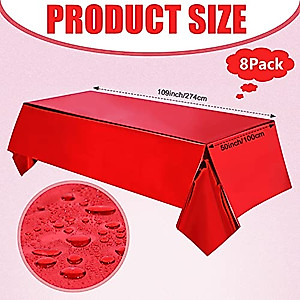 8 Pcs Plastic Red Foil Tablecloth 39 x 108 Inch Metallic Red Table Cloths for Parties Waterproof Tinsel Shiny Red Table Cover for Birthday Wedding Party Anniversary Christmas