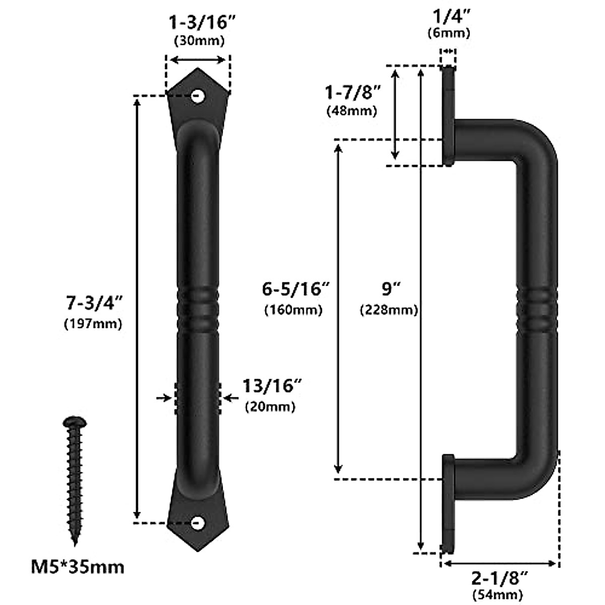 skysen Sliding Barn Door Handle Pull Black for Sliding Barn Door,Gate 9'' Black(607)