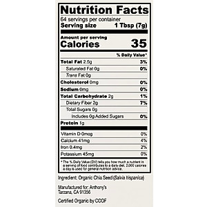 Anthony's Organic Ground Chia Seed, 1 lb, Finely Ground, Cold Milled, Gluten Free, Non GMO