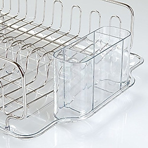 iDesign Forma Stainless Steel Sink Dish Drainer Rack with Tray Kitchen Drying Rack for Drying Glasses, Silverware, Bowls, Plates, Clear