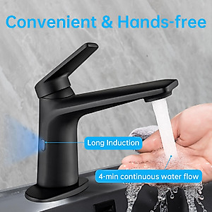 GOESMO Touchless Smart Bathroom Faucet for 1 or 3 Holes, Automatic Sensor Faucet 1 Handle, Adjustable Cold & Hot Temperature & Water Flow, Short & Long Instruction Modes, Metal Matte Black Bath Faucet