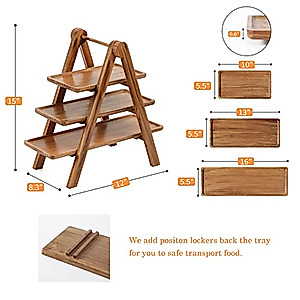 Wooden Tiered Serving Tray Wood 3 Tier Trays Stand Rectangular Cupcake Platters Collapsible Detachable Dessert Cake for Fruit Appetizers Tea Party Entertaining Food Buffet Wedding Farmhouse Decorative