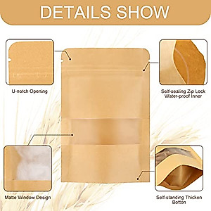 300 Pcs Kraft Bags with Window Kraft Stand up Paper Bags Kraft Zipper Lock Pouches Bulk Mini Food Storage Bags Reusable Heat Sealable Bags for Packaging Home Business (4 x 6 Inch)
