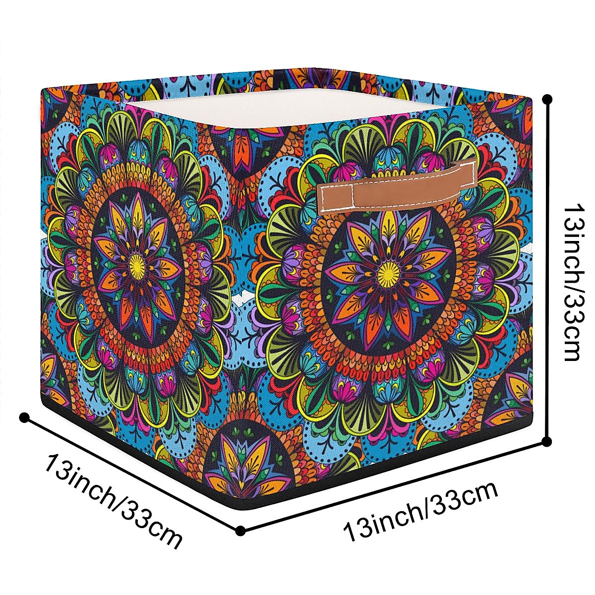 Mandala Floral Storage Basket Collapsible Fabric Storage Box 13x13x13 Inches Square Cube Storage Bins with Handles for Home Living Room Closet Shelf Office Bedroom