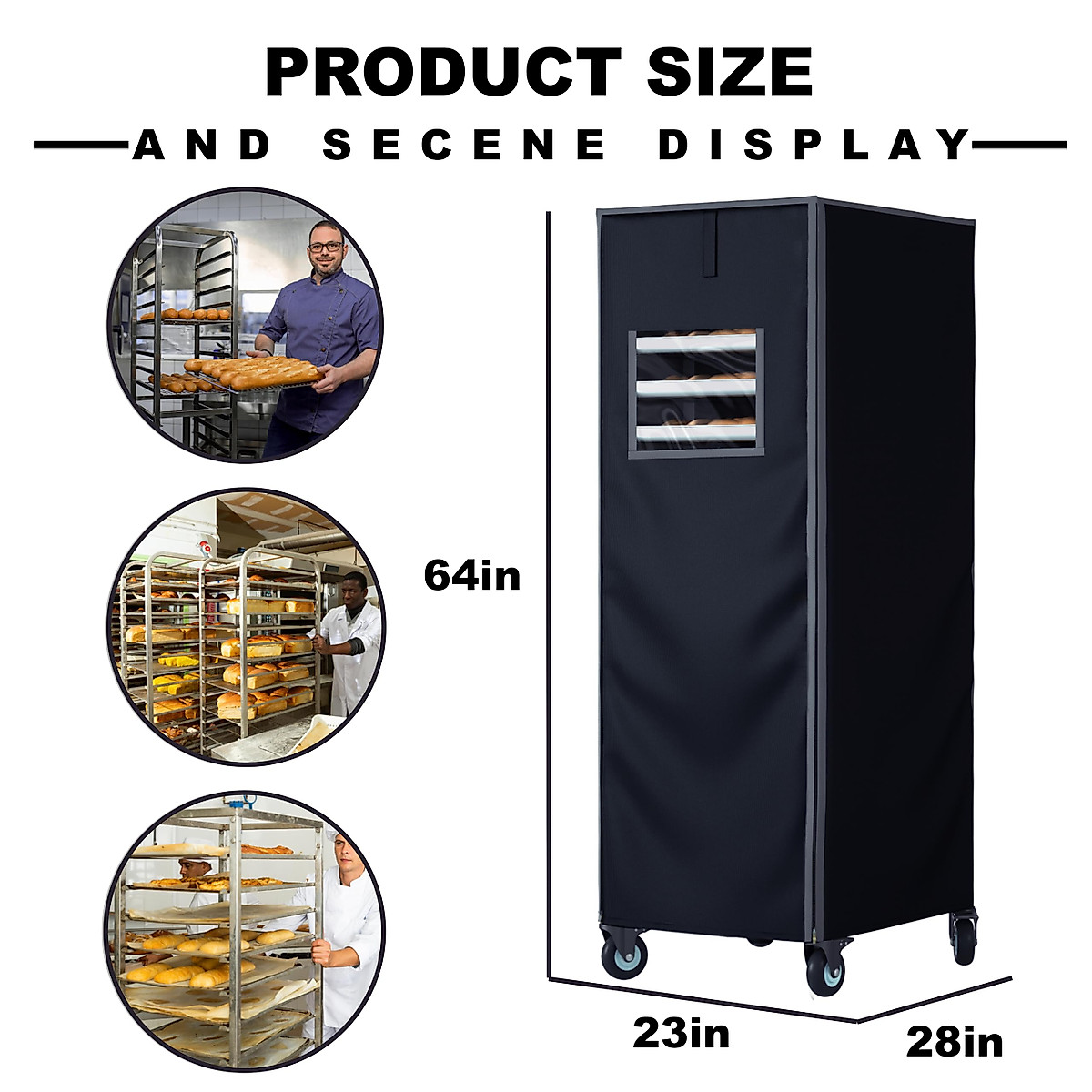 Bakery Rack Cover with Zipper, 20tier Sheet Pan Rack/Bun Pan Rack Cover with Vents, Bread Rack Cover ，23"X28"X64" High Density Waterproof and Dustproof Bread Rack