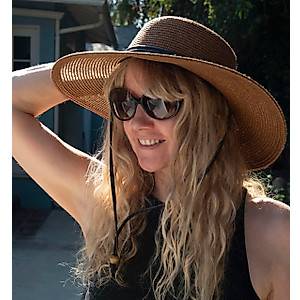 Sloggers Women's Wide Brim Braided Sun Hat with Wind Lanyard - UPF 50+ Maximum Sun Protection Dark Brown