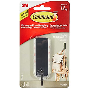 Command 17034MB-EF Medium Matte Black Hook-17034MB, One Size