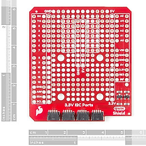 SparkFun Qwiic Shield Compatible with Arduino-Simple to incorporate Qwiic connect system w/ R3 footprint system I2C 4 mounting ports 3-by-1 power rails & ground buses Converts 5V-3.3V Soldering Needed