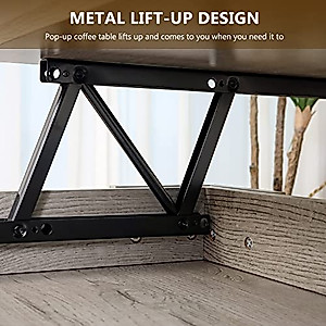 WEENFON 38" Lift Top Coffee Table with Hidden Compartment & Open Storage Shelf, Pop Up Coffee Table for Living Room, Office, Grey