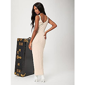 SheIn Women's Ribbed Knit Tank Bodycon Maxi Dress Basic V Neck Sleeveless Long Pencil Dresses Beige Small