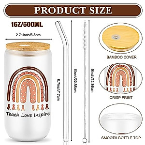 Pinkunn 6 Set Teacher Appreciation Gifts Thank You Teacher Gifts for Women Glass Cups 16oz with Lids Straws Brushes, Teacher Week Gifts Cups Teacher Practitioner Gifts, 6 Styles(Colorful Rainbow)