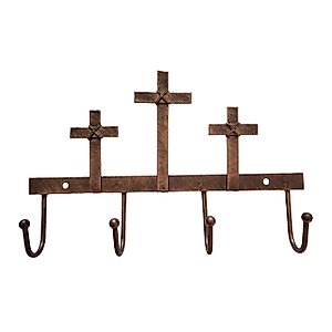 Key Holder Rustic Style Metal Cross Decorative Wall Mounted Hanger 4 Hook ( 9.5" W x 5.5" H x 1.2" D)