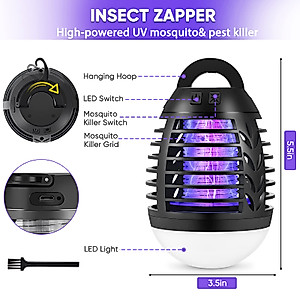 PRODCA Bug Zapper for Indoor & Outdoor, Rechargeable Mosquito Trap, Electric Mosquito Zapper, Fly Zapper for Home, Patio, Backyard, Camping (Black)