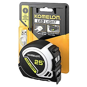 Komelon LED Light Tape Measure, White/Black - 25ft. - 25LED