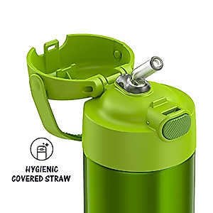 THERMOS FUNTAINER 12 Ounce Stainless Steel Vacuum Insulated Kids Straw Bottle, Lime