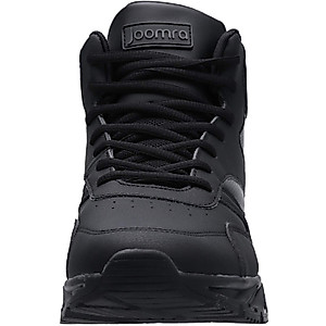 Joomra Mens Work Tennis Shoes All Black Leather Lace up High Top Leather Skate Cushion Sport Footwear Jogging Basketball Daily Fashion Sneakers Size 9.5