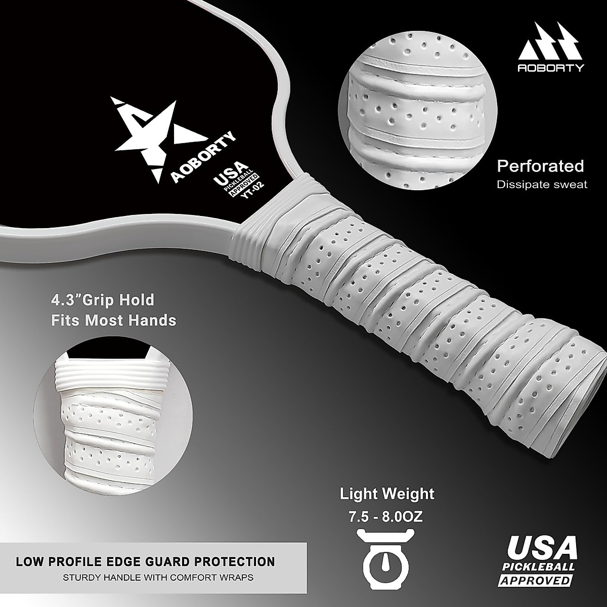 AOBORTY Pickleball Paddles 4 Pack - Light Graphite Premium Rackets Fiber Face Pickleball Set with 6 Outdoor Indoor Balls Including Portable Carry Bag