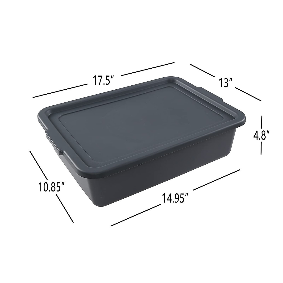 Minekkyes 3-Pack Plastic Commercial Tote Box, Bus Tubs/Bus Box with Lid, Grey