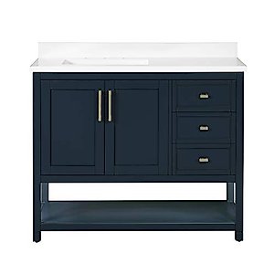 Ove Decors Stanley 42 inch Bathroom Vanity Combo Freestanding Bath Cabinet | Modern Single Sink with Cultured Marble Countertop | Backsplash Included, Midnight Blue