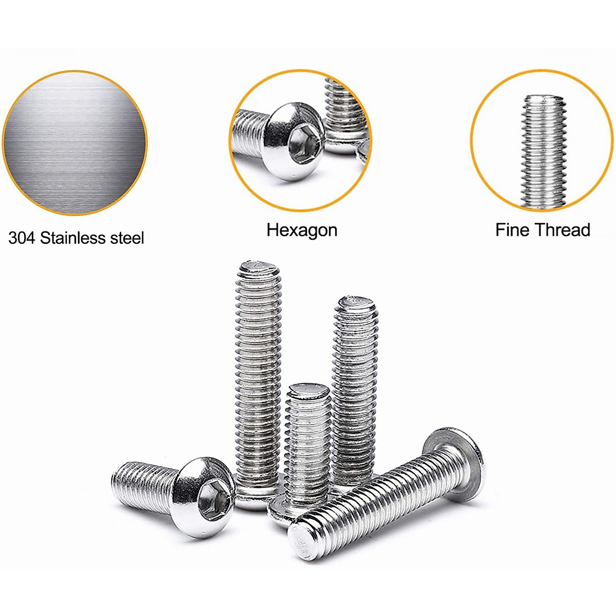 Elantek #2-56 UNC 304-Stainless Steel Button Head Hex Socket Cap Bolts Screws Nuts Assortment Kit