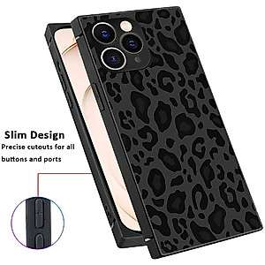 Luxury Square Case for iPhone 12 Pro Max,Fashion Elegant Square Case for Women Girls,Hard PC+Soft Silicone case is Shock-Proof & Skid-Proof for Protective Case-Black Gray Leopard Print, 6.7''