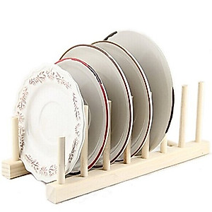 Whitelotous Multi-Purpose Wooden Plate Rack Wood Stand Display Holder Lid Organizer Rack