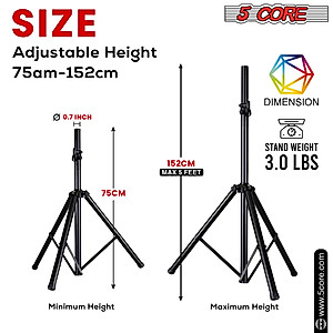 5 Core Speaker Stand Tripod Floor Adjustable Up to 60 Inch DJ Studio Monitor Stands Pole Mount - SS HD 1PK 5FT