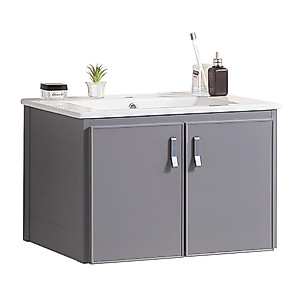 NOTOP 24" Floating Bathroom Vanity with White Ceramic Sink Comb, Modern Undermount Two Metal Soft Close Doors Wall-Mounted Cabinet Set for Small Space Saver Organizer,Grey, 24IN