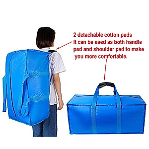 JSJHE Heavy Duty Extra Large Moving Bags W/Backpack Straps Strong Handles & Zippers, Storage Totes, Alternative to Moving Box, Recycled Material (blue, 4pcsX29.5x15x13inch)