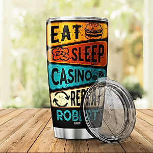CUBICER Personalized Tumbler Travel Cup With Lid Insulated Mug Casino Theme Gifts For Men Coffee Mug Funny Sayings Double Wall Tumblers Wine Stainless Steel Cups At Christmas Birthday