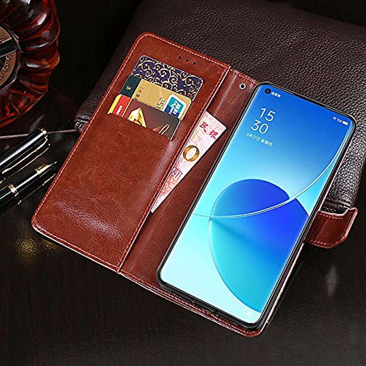 TienJueShi Blue Book Stand Retro Flip Leather Protector Phone TPU Silicone Case for Oppo Reno 6 Pro 5G 6.55 inch Gel Cover Etui Wallet