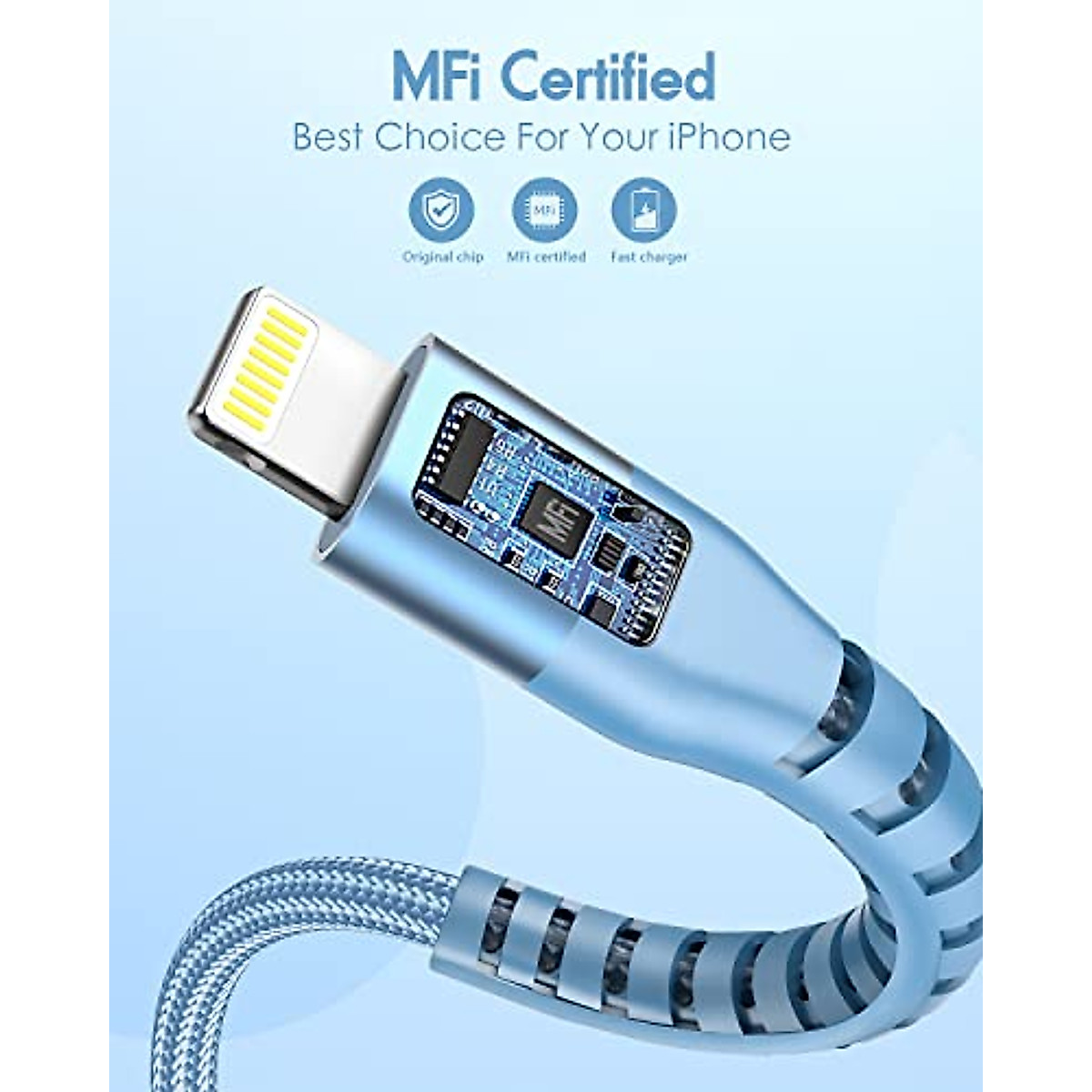 4 Pack 6FT iPhone Charger Cable [Apple Mfi-Certified] Lightning Cable Nylon Braided High Speed USB Fast Charging Cord Compatible with iPhone 14/13 Pro Max/12/11/XS/XR/X/8 plus/7/6/5/iPad（Sierra Blue）