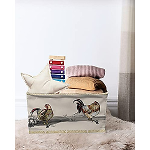 1 PC Large Storage Basket Bins Waterproof Fabric, Rooster Ink Painting Rectangular Storage Box for Shelf Closet Organizer Chinese Farm Chicken Cock Plant