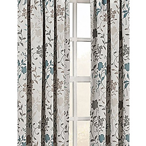 Sun Zero Kara Floral Print Energy Efficient Rod Pocket Single Curtain Panel, 54" x 84", Stone