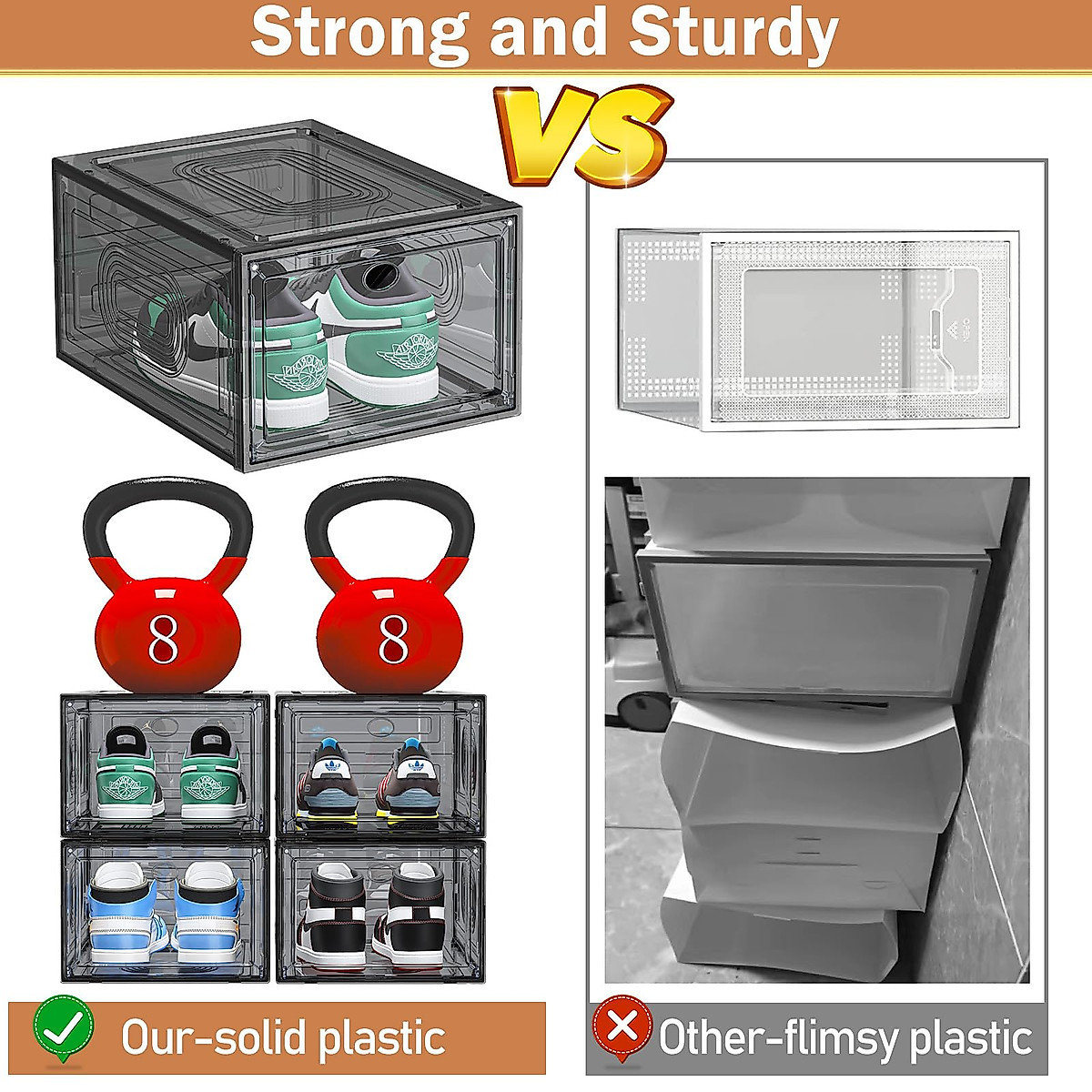 cakraie 10 Pack Thicken Shoe Organizer Stackable,Upgraded Sturdy Shoe Storage Box with Magnetic Door,Shoe Containers For Sneaker Display,Hat Organizer,Black…