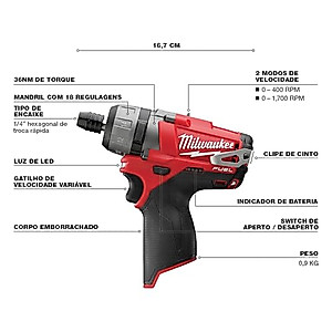 MILWAUKEE'S Cordless Screwdriver, 12V, 1/4 In., Red (2402-20)