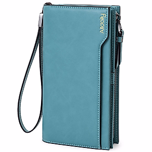 Alldialy RFID 24 Credit Card Holder Wallet, Large Capacity Wristlet Wallet for Women with Zipper (Purist Blue)