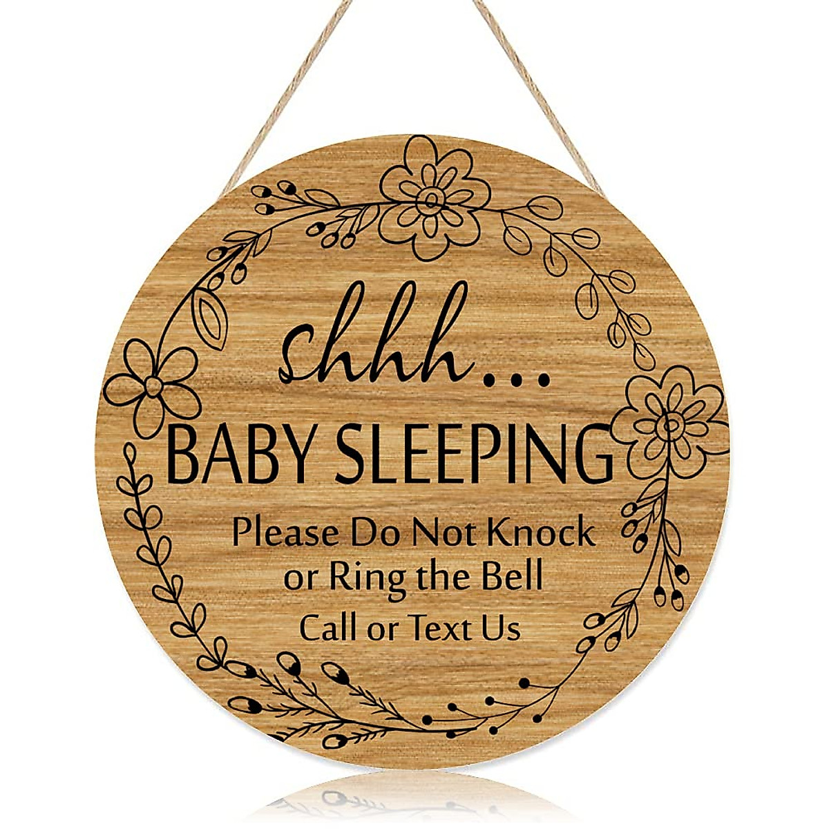 Rustic Baby Sleeping Hanging Sign Plaque, Do Not Knock Or Ring The Bell, Round Sturdy Wooden Door Hanger for Baby Room, Nursery, Kindergarten, Bedroom, Door Knob Decor