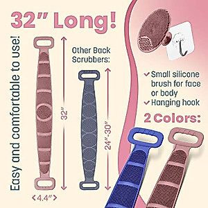 Silicone Back Scrubber for Shower- 32 and 36 Inches Back Body Brush Extra Long for Exfoliating & Massaging Hygienic Back Washer with Handle, Shower Silicone Back Scrubber for Men and Women, Pink.