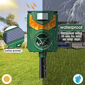 Solar Ultrasonic Animal Repeller Outdoor, Squirrel Deer Repellent, Ultrasonic Raccoon Repellent with Motion Sensor for Skunk, Fox, Deer, Wolf, Coyote, Rabbit, Mole