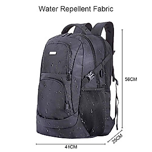 50L Travel Laptop Backpack Fits Up to 19 Inches Notebook Computer TSA Durable College School Bookbag with USB Charging Port &Raincover