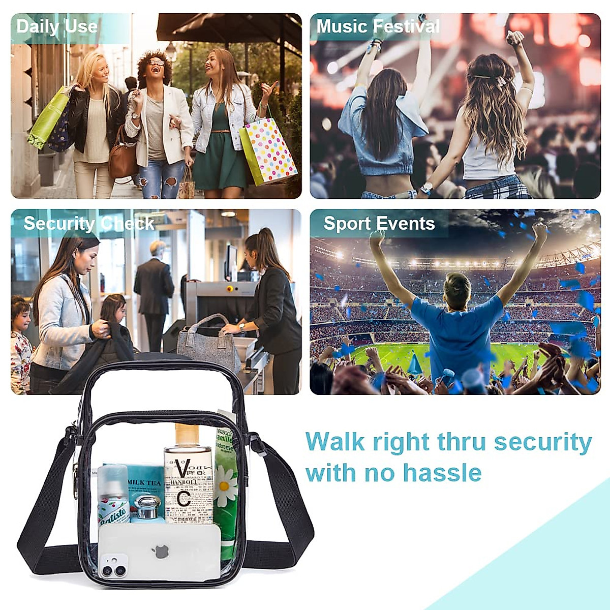 Stadium Approved Clear Mini Backpack,Clear Bag Stadium Approved,Clear Crossbody Purse Bag for women and men