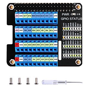 GeeekPi GPIO Screw Terminal Block Breakout Board HAT for Raspberry Pi, GPIO Expansion Board Breakout Module with GPIO Status LED for Raspberry Pi 4B/3B+/3B/2B/B+/Pi Zero W/Pi Zero 2 W